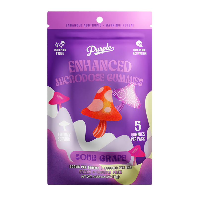 Purple Mushroom Enhanced Microdose Gummies | Sour Grape – Purple Organics